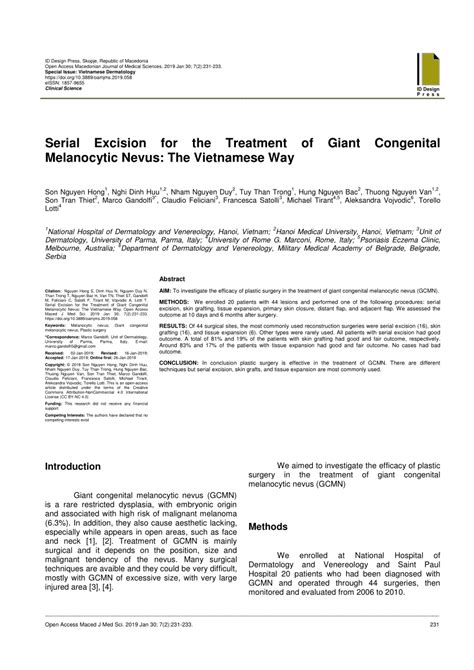 Pdf Serial Excision For The Treatment Of Giant Congenital Melanocytic Nevus The Vietnamese Way
