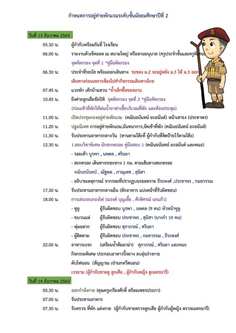 กำหนดการเข้าค่ายลูกเสือ เนตรนารี Prataungtipvittaya