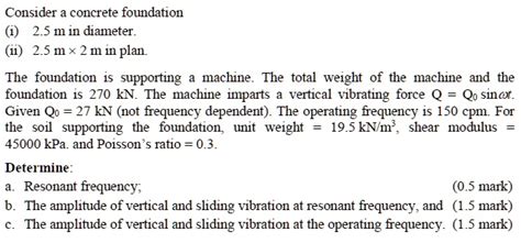 Solved Question1 Consider A Concrete Foundation I25 M In Diameter 2