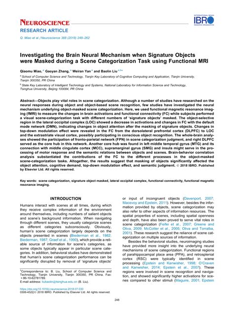 PDF Investigating The Brain Neural Mechanism When Signature Objects Were Masked During A Scene