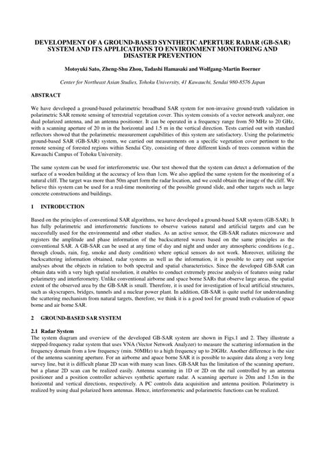 Pdf Development Of A Ground Based Synthetic Aperture Radar Gb Sar System And Its