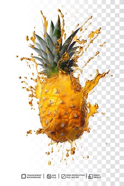 투명 배경에서 노란색 액체 렌더링 Psd 파인애플 스플래시 드롭 소용돌이 프리미엄 Psd 파일