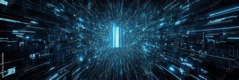 Futuristic Digital Matrix With Glowing Binary Code And High Speed Data Transfer In A Dark