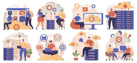 Premium Vector Cloud Computing Collection Of Scenes Isolated People Upload Files Storage At Server