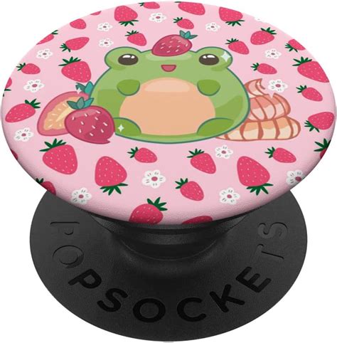 Cute Frog Strawberry Cake Kawaii Aesthetic Pink Popsockets Swappable Popgrip Cell