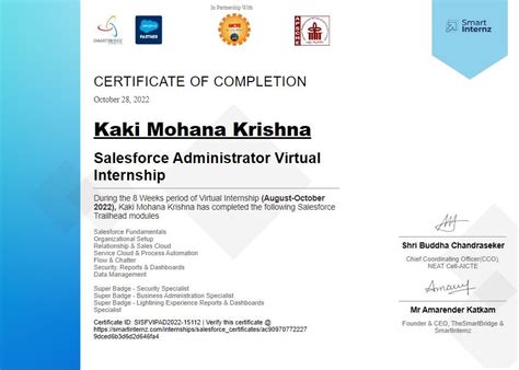 Mohana Krishna K On Linkedin Salesforce Supported Virtual Internship Salesforce Internship…