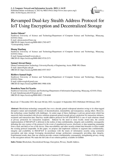 Revamped Dual Key Stealth Address Protocol For Iot Using Encryption And Decentralized Storage
