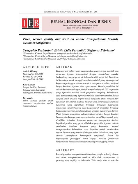 Pdf Price Service Quality And Trust On Online Transportation Towards Customer Satisfaction
