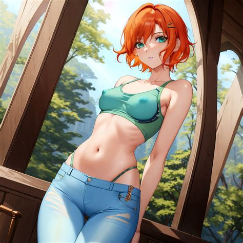 Rule 34 Ai Generated Green Eyes Hairpin Jeans Nipples Visible Through
