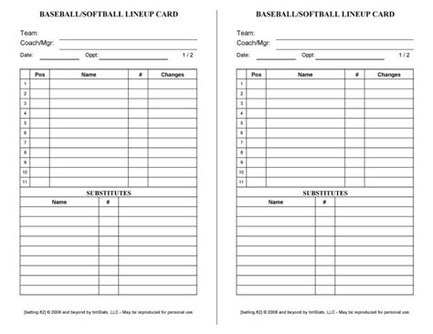 Printable Baseball Lineup Templates Free Download ᐅ TemplateLab