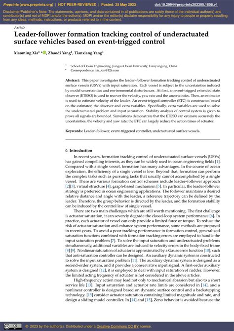 Pdf Leader Follower Formation Tracking Control Of Underactuated