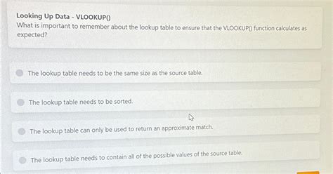 Solved Looking Up Data VLOOKUP What Is Important To Chegg Com