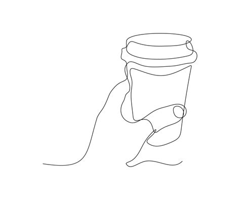 Abstract Hand With A Cup Of Coffee Hand Drawn Continuous Mono Line One Line Art Contour