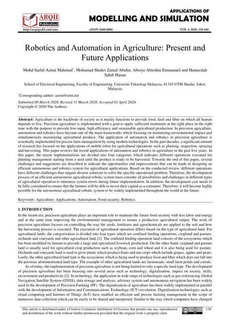 Pdf Robotics And Automation In Agriculture Present And Future