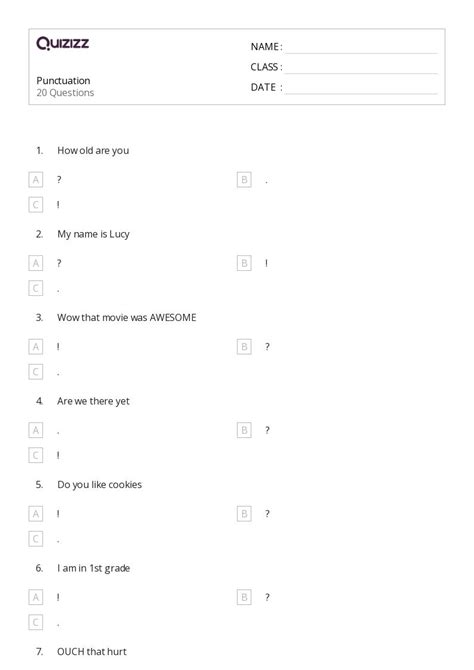 50 Punctuation Worksheets For 2nd Class On Quizizz Free And Printable