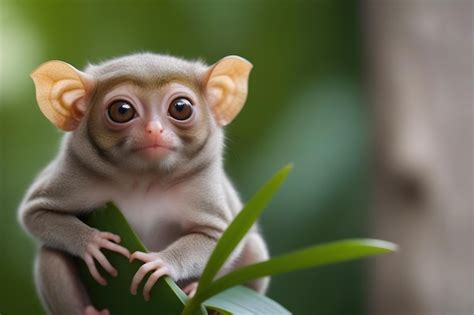 Premium Photo Funny Cute Tarsier On A Tree In The Jungle
