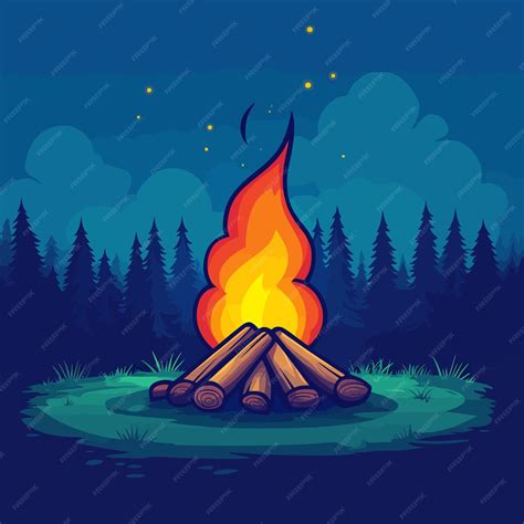 Charming Cartoon Campfire Scene In A Forest Vector Illustration Premium Ai Generated Vector