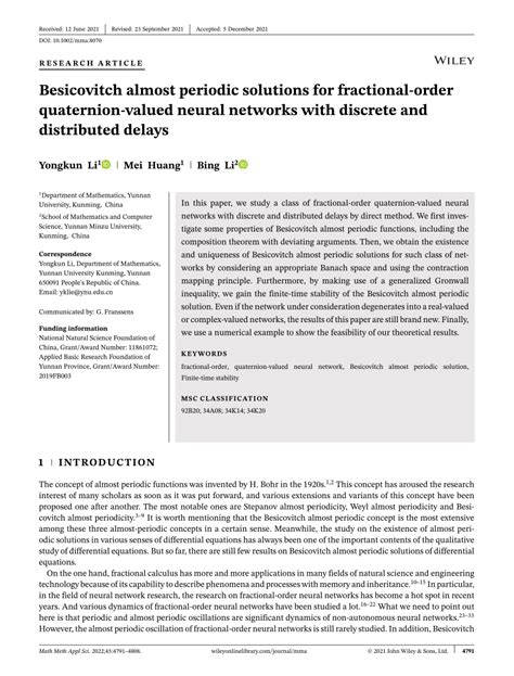 Besicovitch Almost Periodic Solutions For Fractional‐order Quaternion‐valued Neural Networks