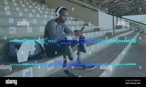 Image Of Moving Columns Over Disabled African American Man With