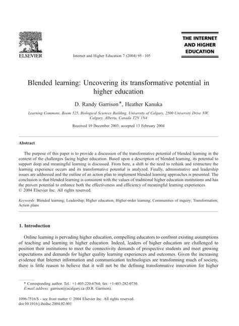 Pdf Blended Learning Uncovering Its Transformative Potential In