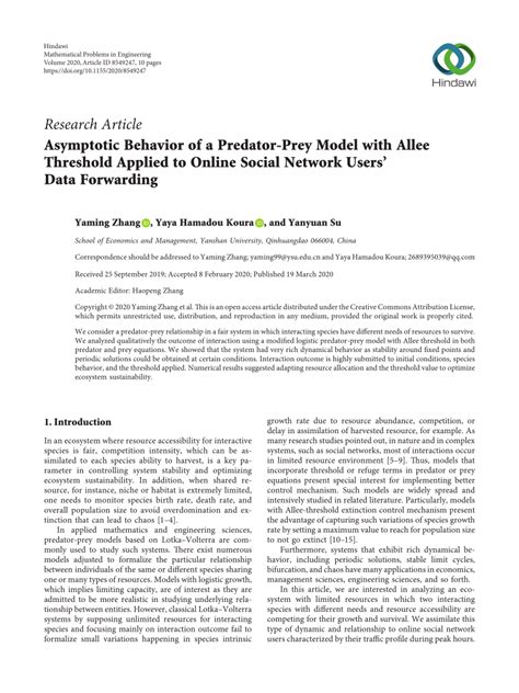Pdf Asymptotic Behavior Of A Predator Prey Model With Allee Threshold Applied To Online Social
