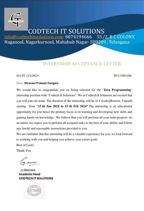 Shravani Dongare On Linkedin Codetechitsolutions Internship Internshipopportunity Java