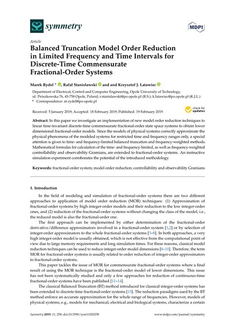 Pdf Balanced Truncation Model Order Reduction In Limited Frequency