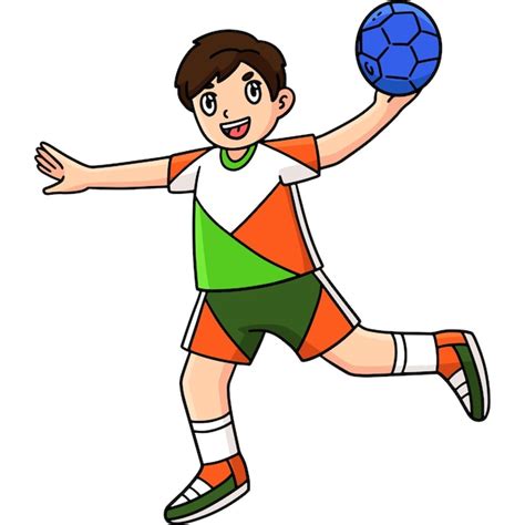 Handball Player Ready To Pass Ball Cartoon Clipart Premium Vector