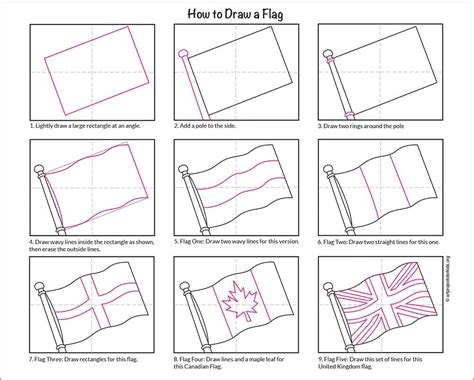 Easy How To Draw A Flag Tutorial Video And Flag Coloring Page