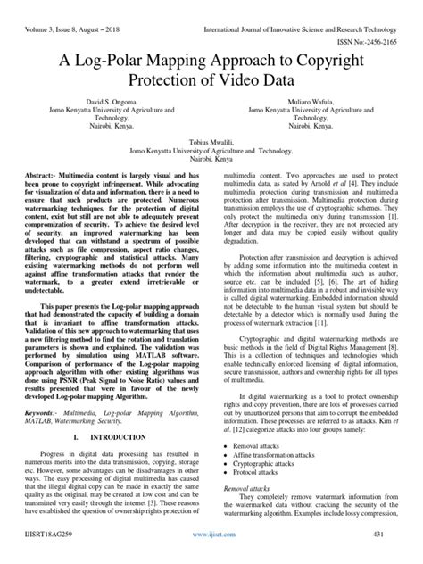 A Log Polar Mapping Approach To Copyright Protection Of Video Data