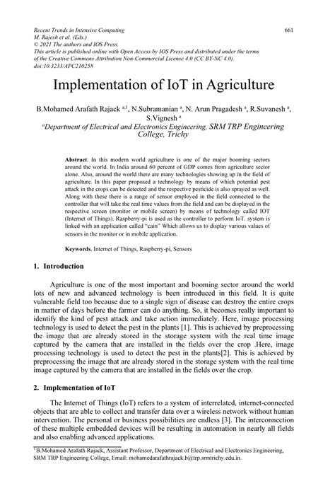 PDF Implementation Of IoT In Agriculture