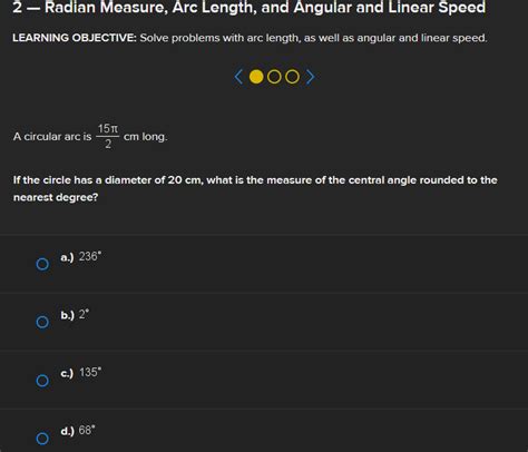 Solved Radian Measure Arc Length And Angular And Chegg