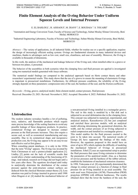 Pdf Finite Element Analysis Of The O Ring Behavior Under Uniform