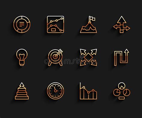 Set Line Pyramid Chart Infographics Clock Pie Target Arrow And Many