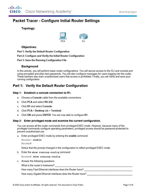 6413 Packet Tracer Configure Initial Router Settings Pdf