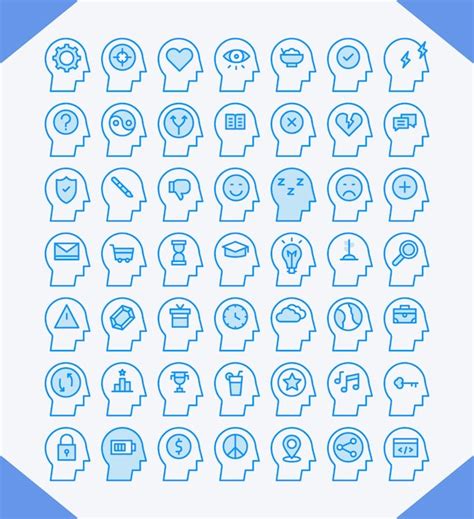 Premium Vector Vector Human Mind Blue Line Icon Set