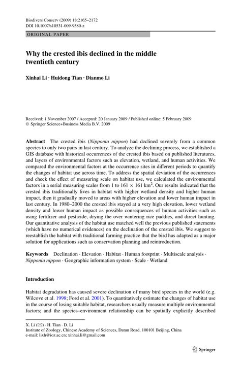 Pdf Why The Crested Ibis Declined In The Middle Twentieth Century