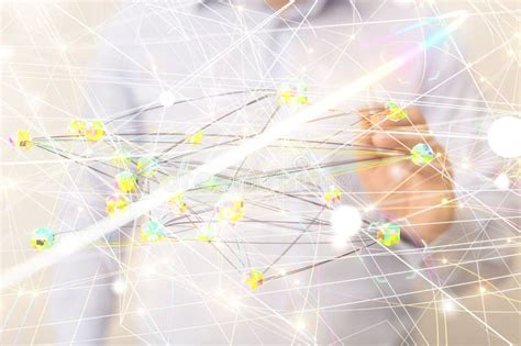 Person Pointing At A Network Of Data With Connecting Dots Stock Illustration Illustration Of