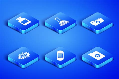 임상 기록 약병 붕대 석고 유전자 편집 Dna 연구 검색 및 건강 폴더 아이콘을 설정합니다 벡터 3차원 형태에 대한 스톡 벡터 아트 및 기타 이미지 Istock