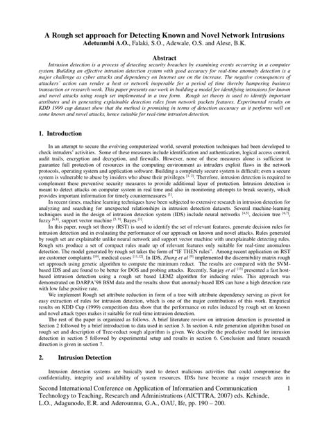 Pdf A Rough Set Approach For Detecting Known And Novel Network Intrusions