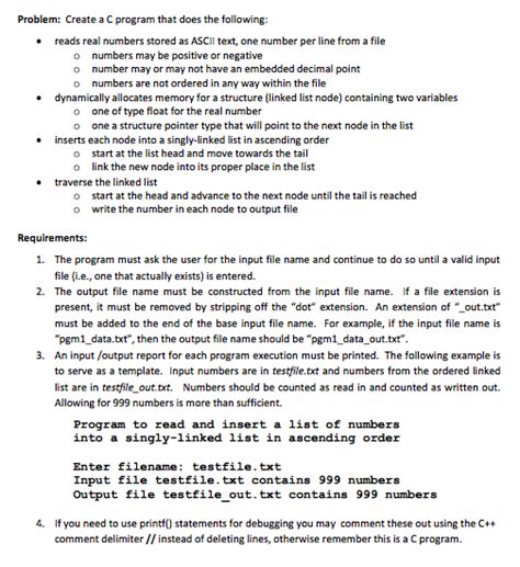 Problem Create A C Program That Does The Following Chegg Com