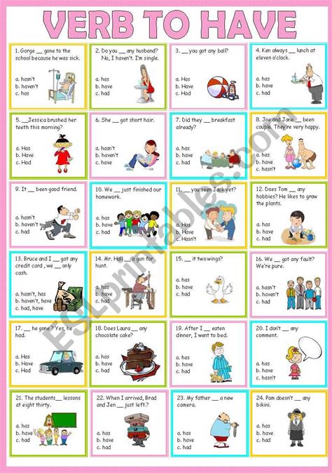 The Verb To Have Present Simple English Esl Worksheets For Distance
