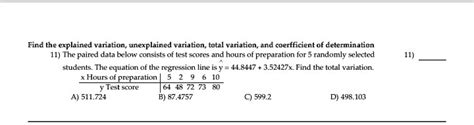 solved find the explained variation unexplained variation total