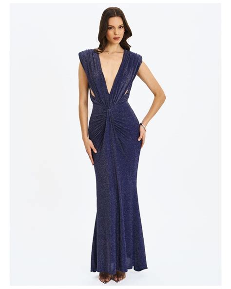 Miss Circle Terri Sparkle Plunging Backless Maxi Dress In Blue Lyst