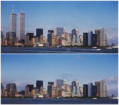 Horizonte De Nueva York Manhattan Antes Y Después De 9 11 Imagen De