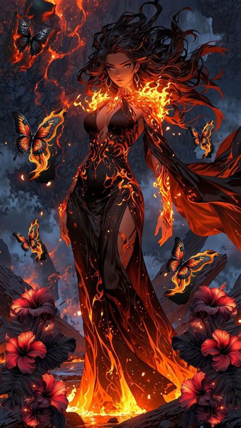 The Goddess Of Fire Drawing Warlock And Fire Lava Queen Lava Witch