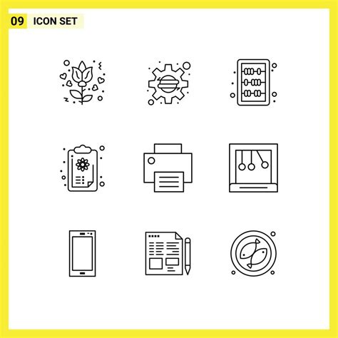 Set Of 9 Commercial Outlines Pack For Gadget Computers Education Logic Education Editable Vector