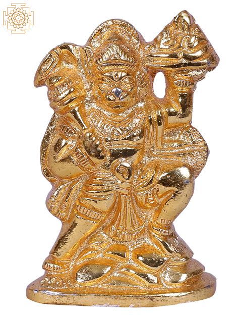 3 Small Lord Hanuman Statue With Sanjeevni Gold Plated Brass Idol