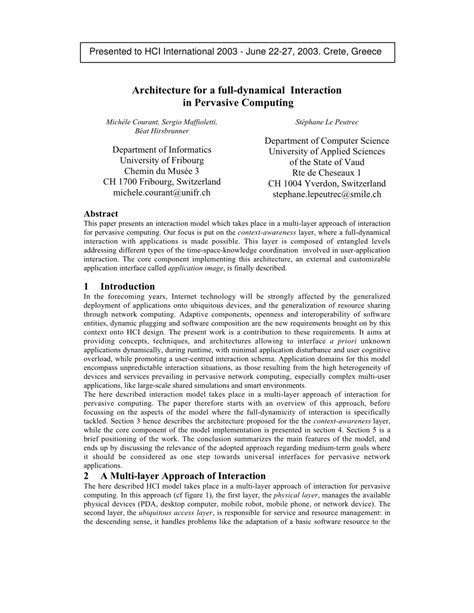 pdf architecture for a full dynamical interaction in pervasive computing