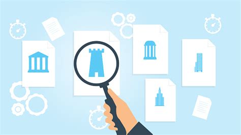 건물 파일 문서 연구 벡터 그림 검색 아이콘으로 문서작성합니다 파일 및 돋보기 분석 연구 기호입니다 벡터 일러스트레이션 0명에 대한 스톡 벡터 아트 및 기타 이미지 Istock